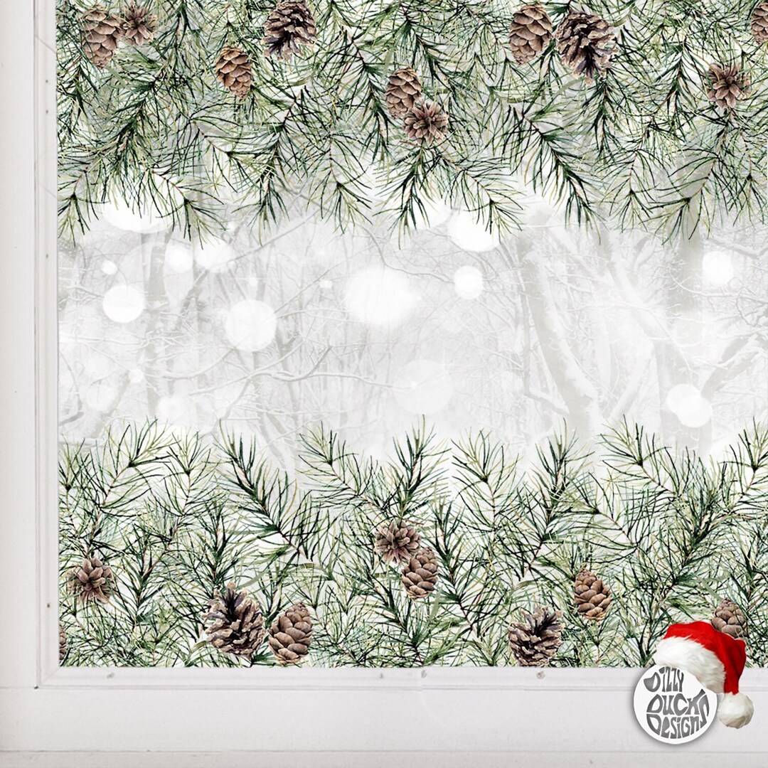 Christmas Window Sticker - Pine Cone Border Xmas Window Decal ...