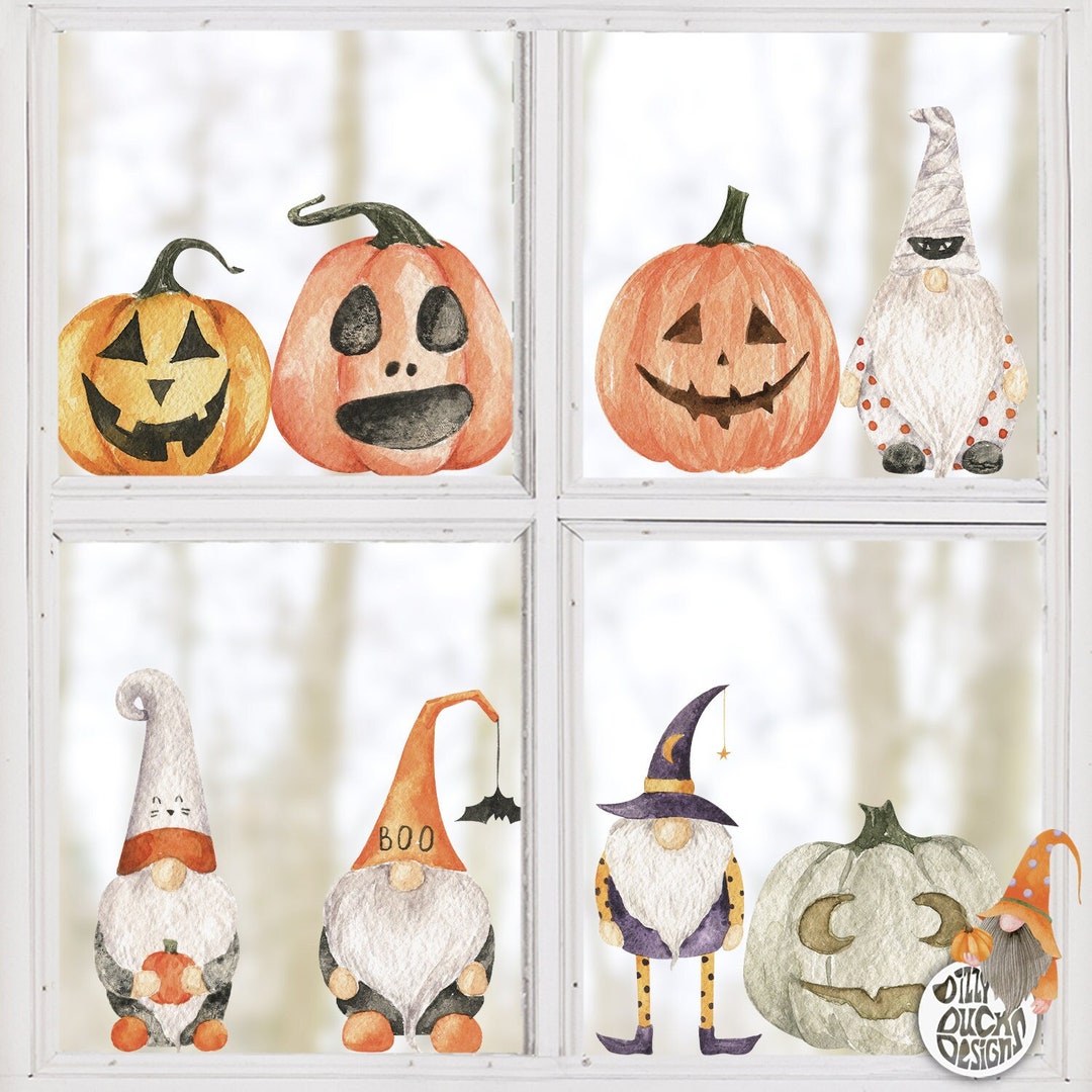 Halloween Pumpkin Gnome Window Decal Sets - Reusable Autumn Window ...