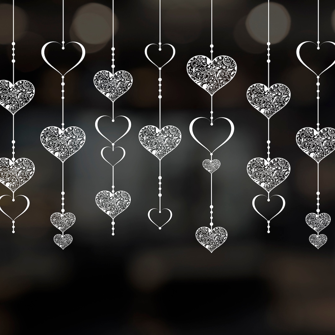 Valentines Shop Window Stickers - White Heart Baubles Window Clings ...