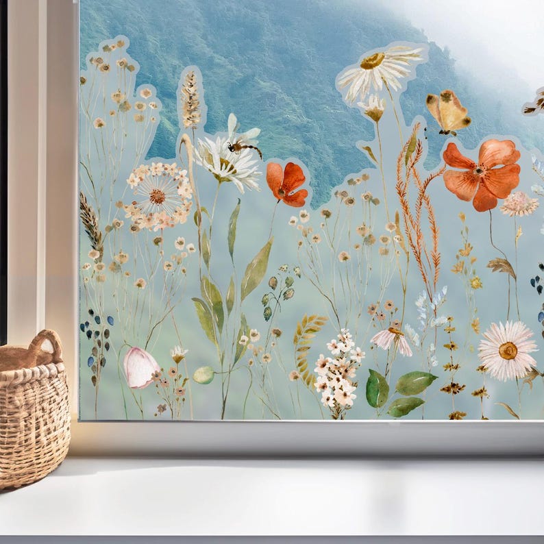 Dizzy Duck Wild Flower Frosted Window Decal Privacy Film Border - Easy ...