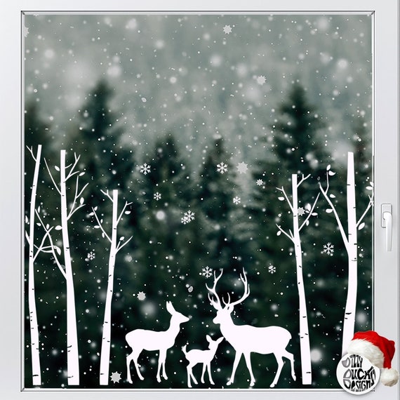 Birch Tree Stag Deer Christmas Scene Window Sticker Dizzy - Etsy UK