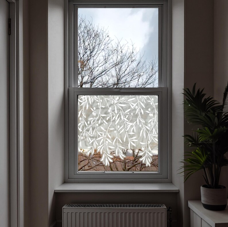 Dizzy Duck White Sprig Berry Frosted Privacy Window Film Border Decal ...