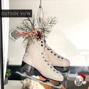 Christmas Window Decal - Watercolour Vintage Ice Skates Window Sticker ...