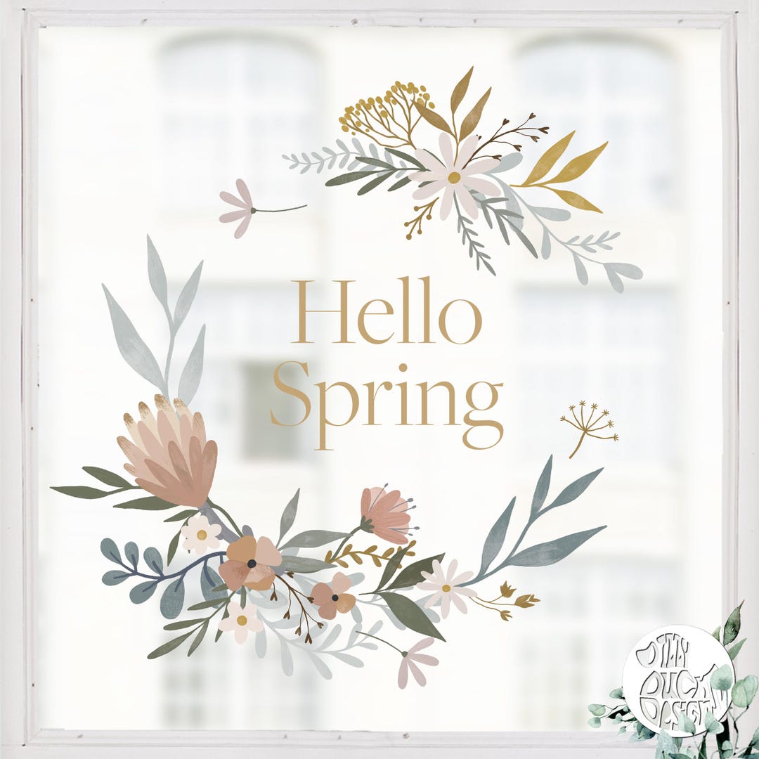Hello Spring Flower Window Decal Wreath for Easter Decor - Double Sided ...