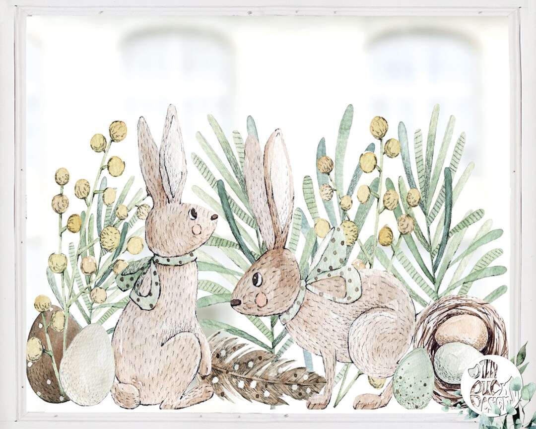 Easter Bunny Rabbit Window Decal - Spring Window Cling With Easter Eggs ...