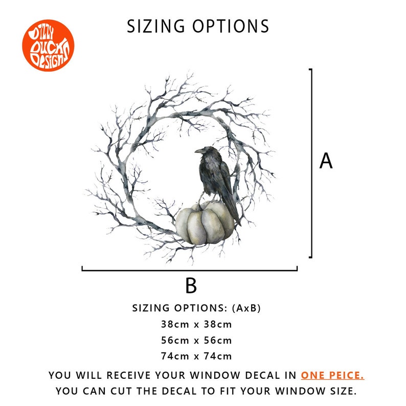 Raven Crow Pumpkin Halloween Window Sticker Wreath - Classy Large Home ...