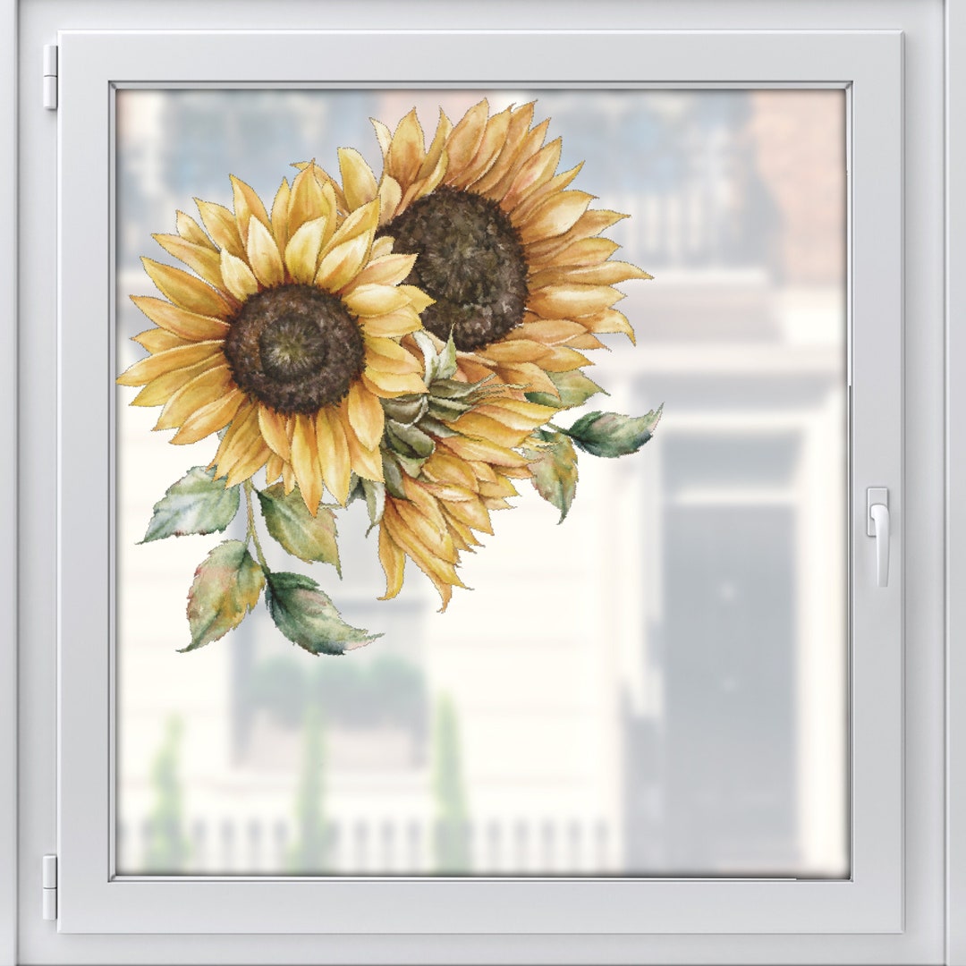 Sunflower Corner Window Decal - Flower Window Cling - Decorative Window ...