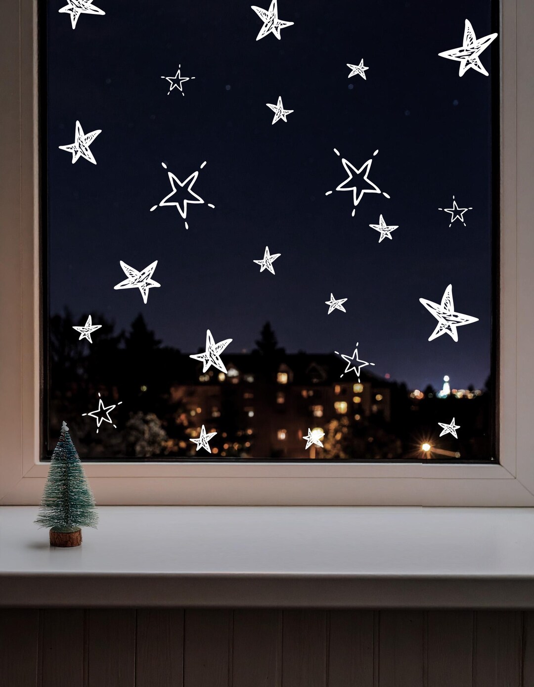 20 Dizzy Duck Star Window Stickers Set - Reusable White Hand Drawn ...