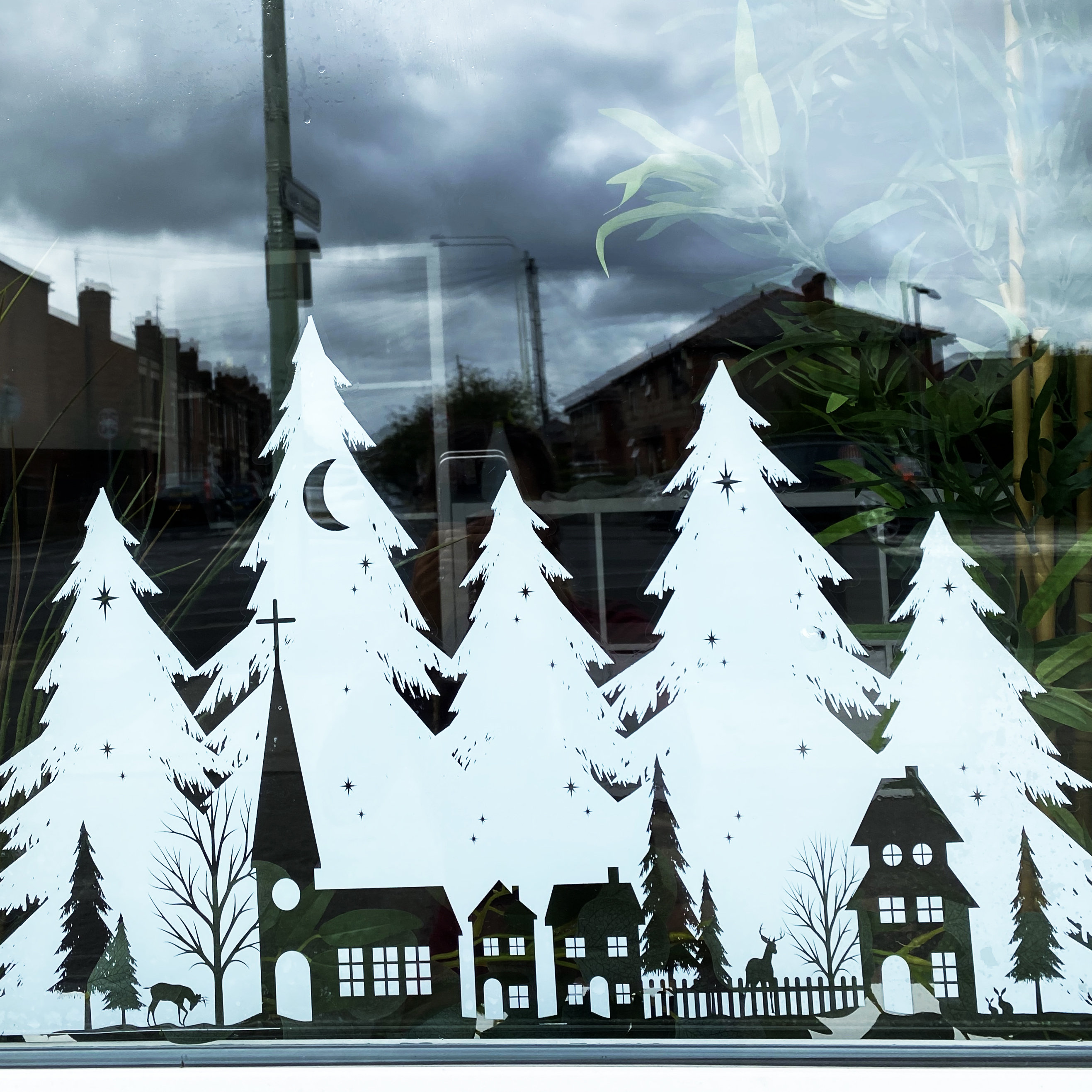 Christmas Village Window Decal Cling Trees Village Scene - Etsy UK
