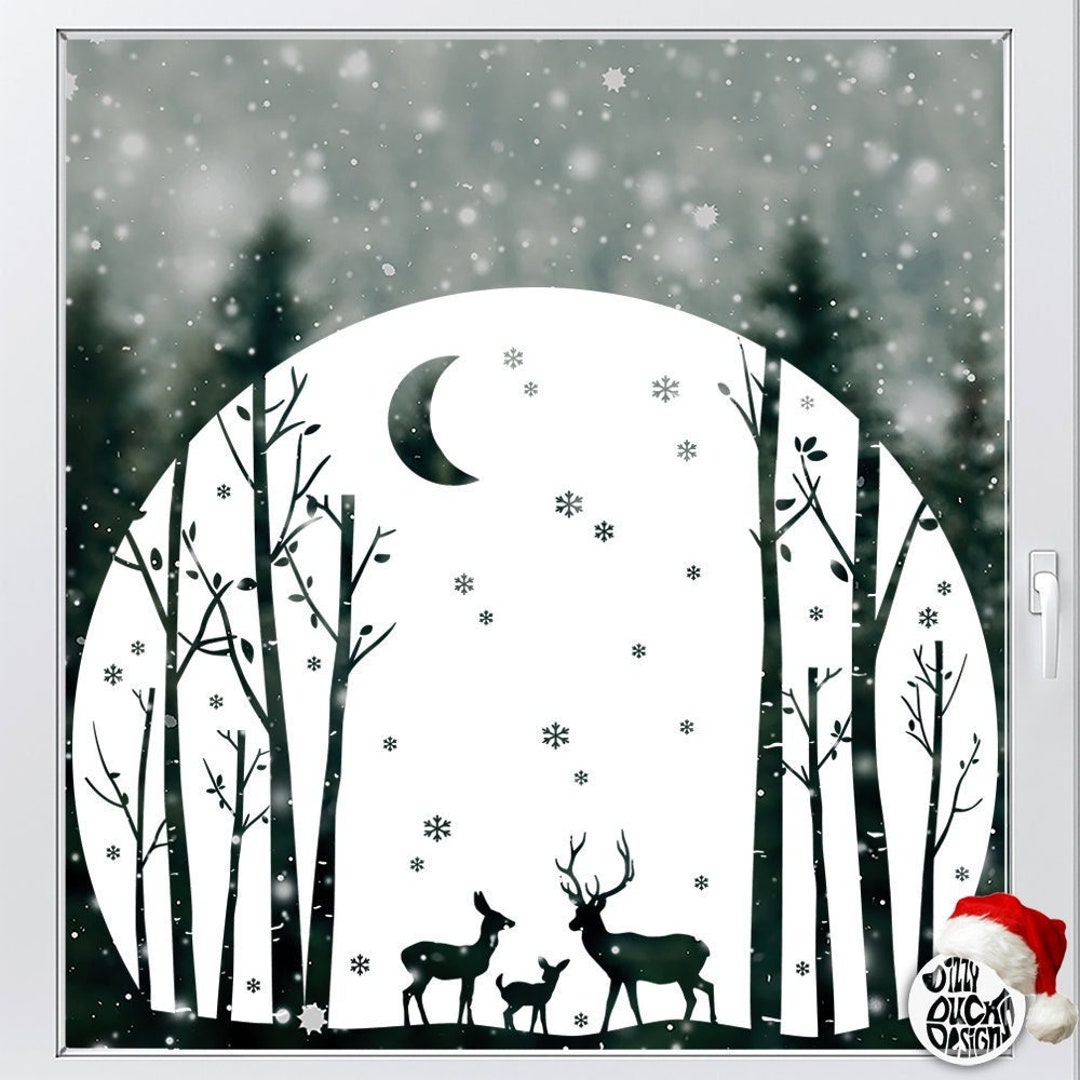Birch Tree Stag Deer Christmas Window Sticker - Reusable Dizzy Duck ...