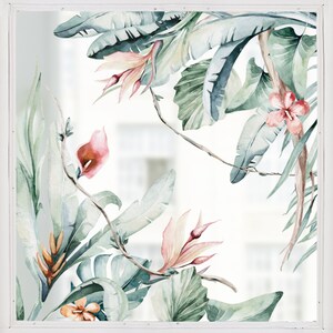 2x Tropical Leaves Window Decal Corners - Green Leaves Corner Window ...