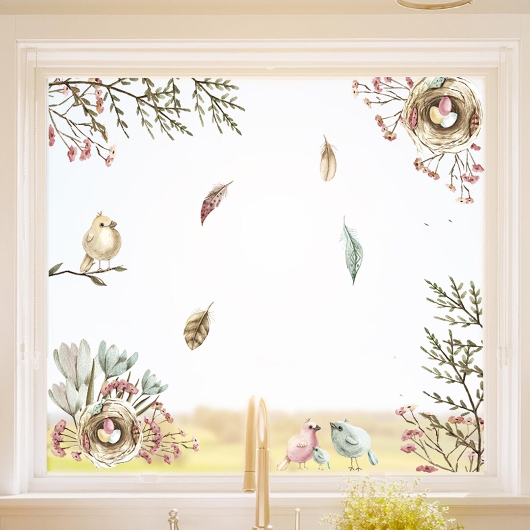 11x Dizzy Duck Pastel Easter Bird and Flowers Window Decal Set ...
