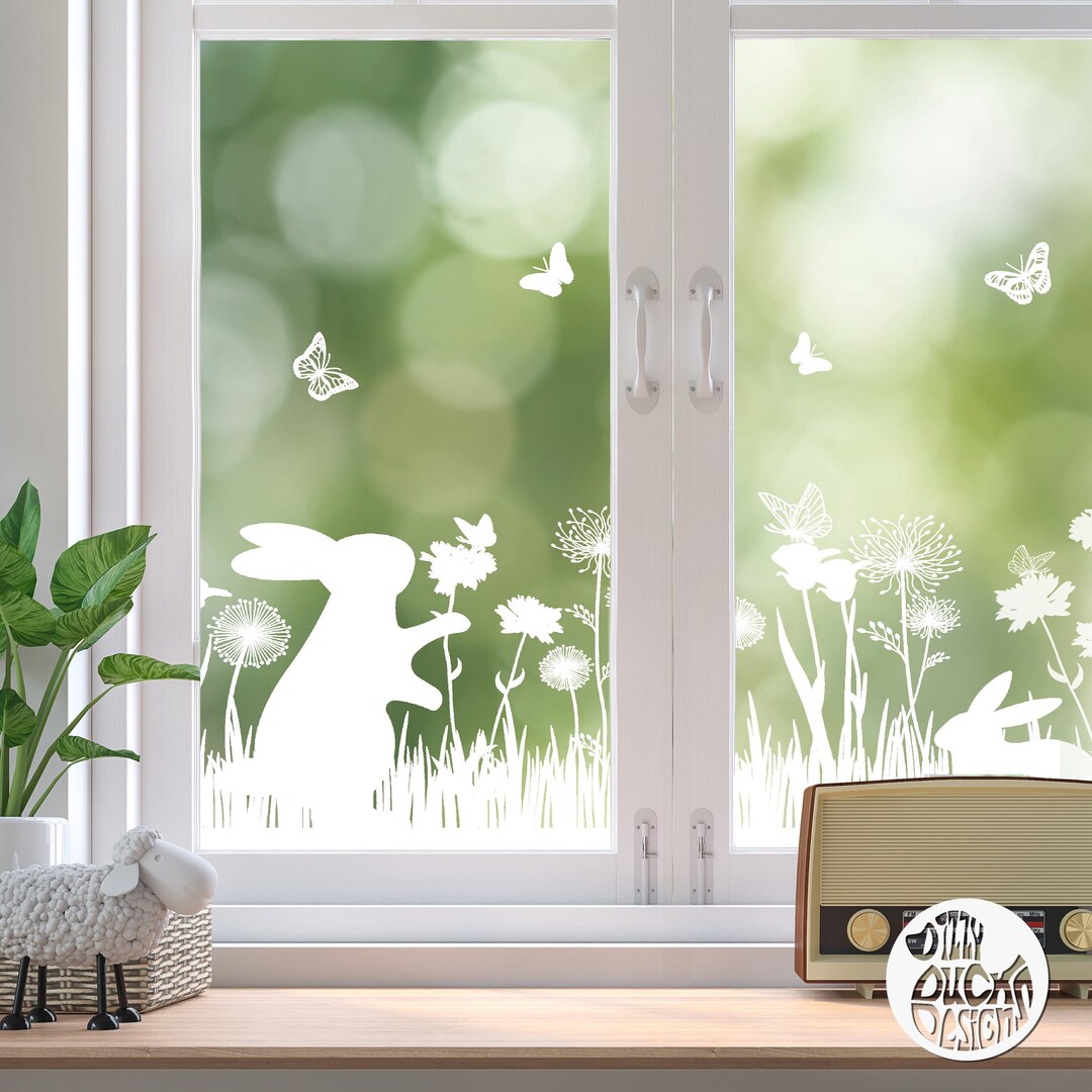 Easter Bunny Window Sticker | Rabbit Meadow Grass Spring Window Decal ...