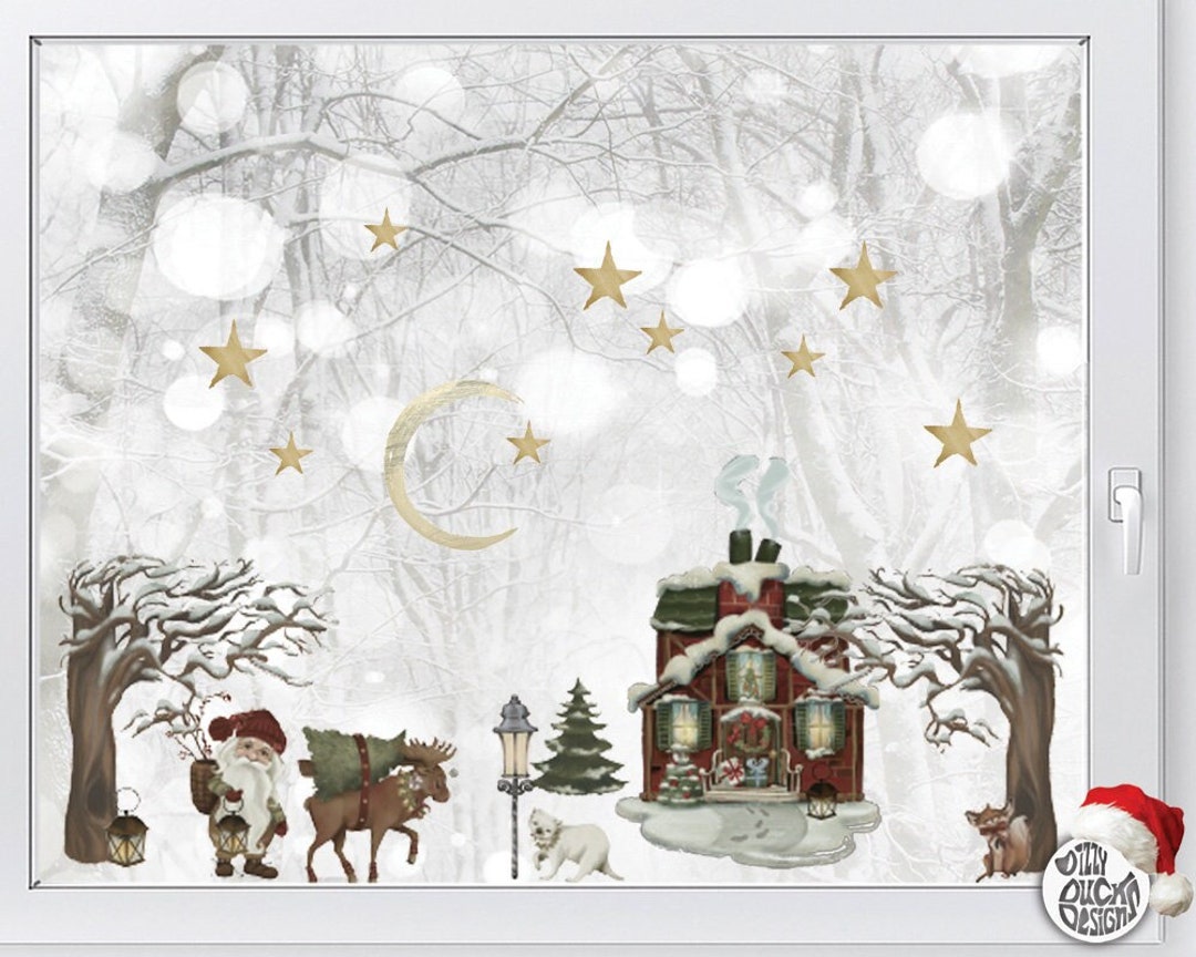 Vintage Christmas Gnome Window Decal Set - Classy Watercolour Winter ...