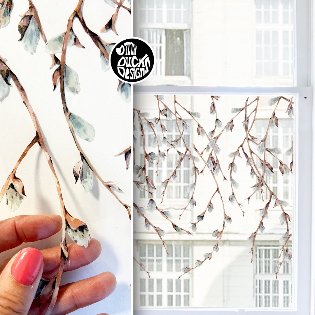 Spring Window Film Border - Willow Branches Window Cling Vinyl Sticker ...
