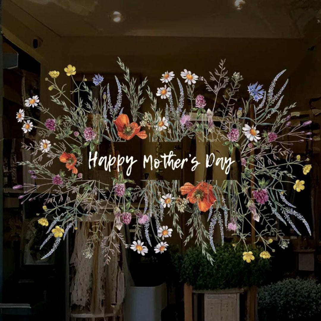 Mothers Day Spring Flower Window Decal for Shop Display - Botanical ...