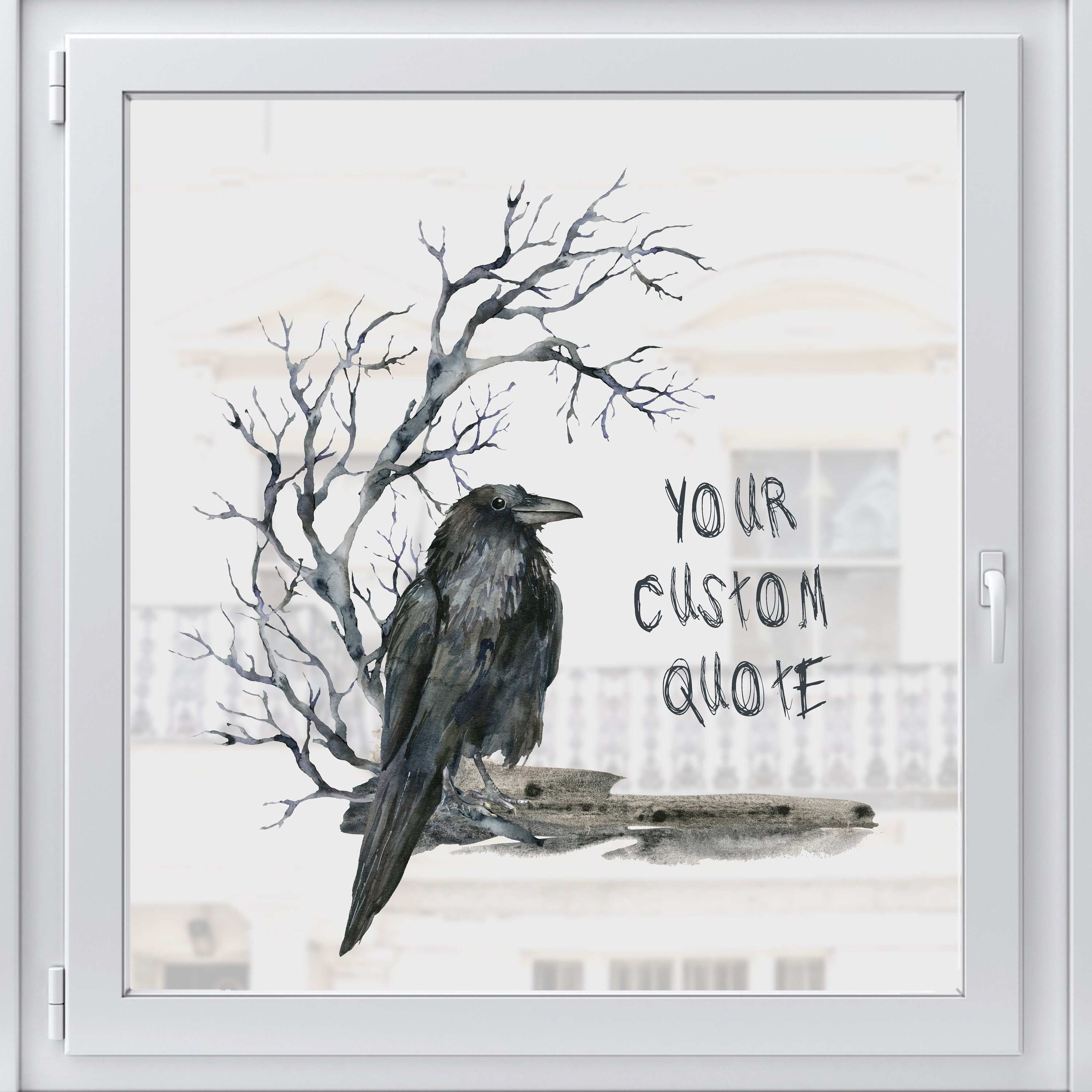 Raven Crow Window Sticker With Custom Text Quote Halloween - Etsy