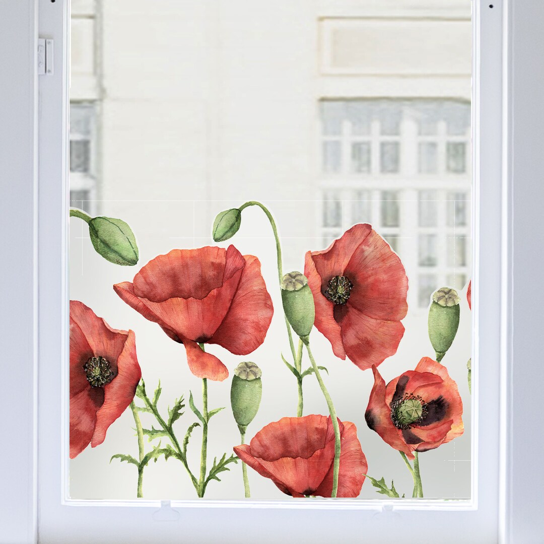 Poppy Window Sticker Frosted Privacy Window Film Dizzy Duck Floral ...