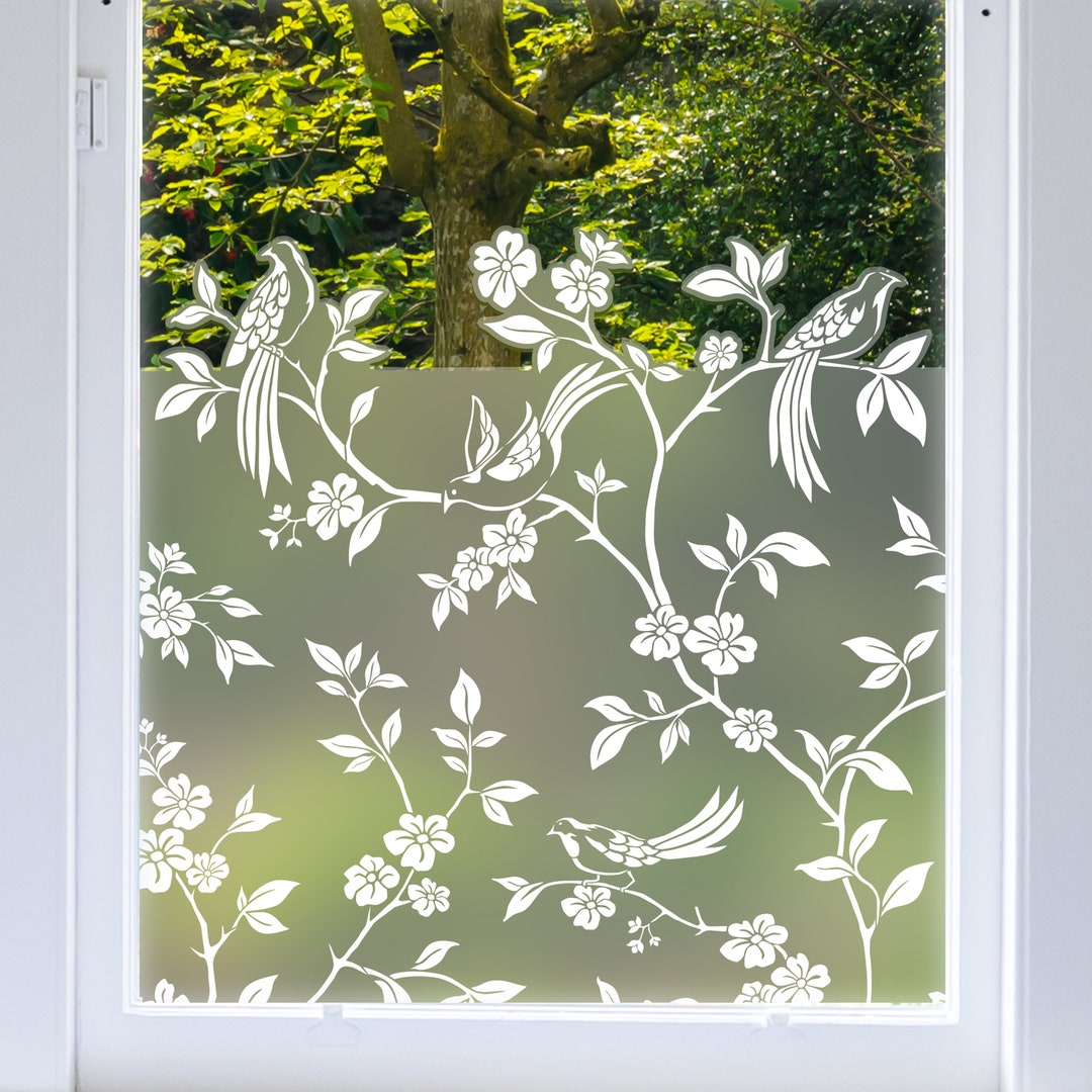 Decorative Frosted Privacy Window Film Border - Chinoiserie Oriental ...