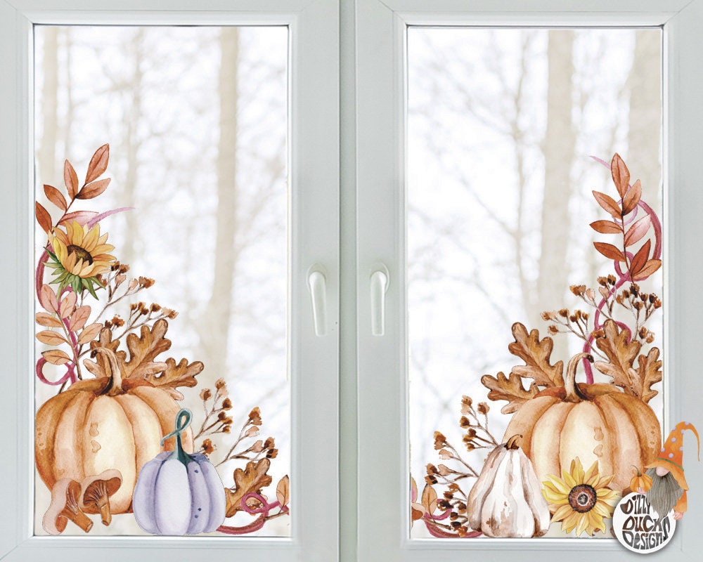 2pk Autumn Window Decals Sunflower Pumpkin Window Clings - Etsy