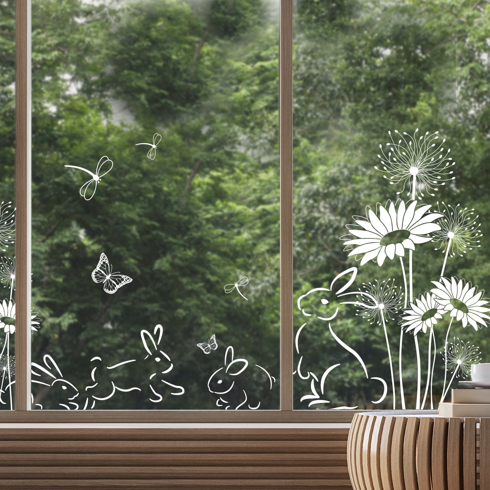 Spring Easter Bunny Window Sticker Set Meadow & Rabbit - Etsy UK