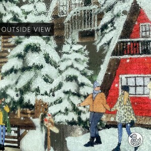 Winter Window Decal - Cabins in Snowy Forest Village Scene Window ...