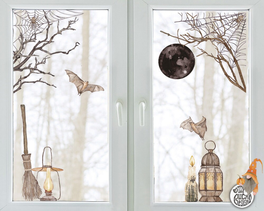 Spooky Window Decals Spider Webs Bats Lanterns Autumn Fall - Etsy