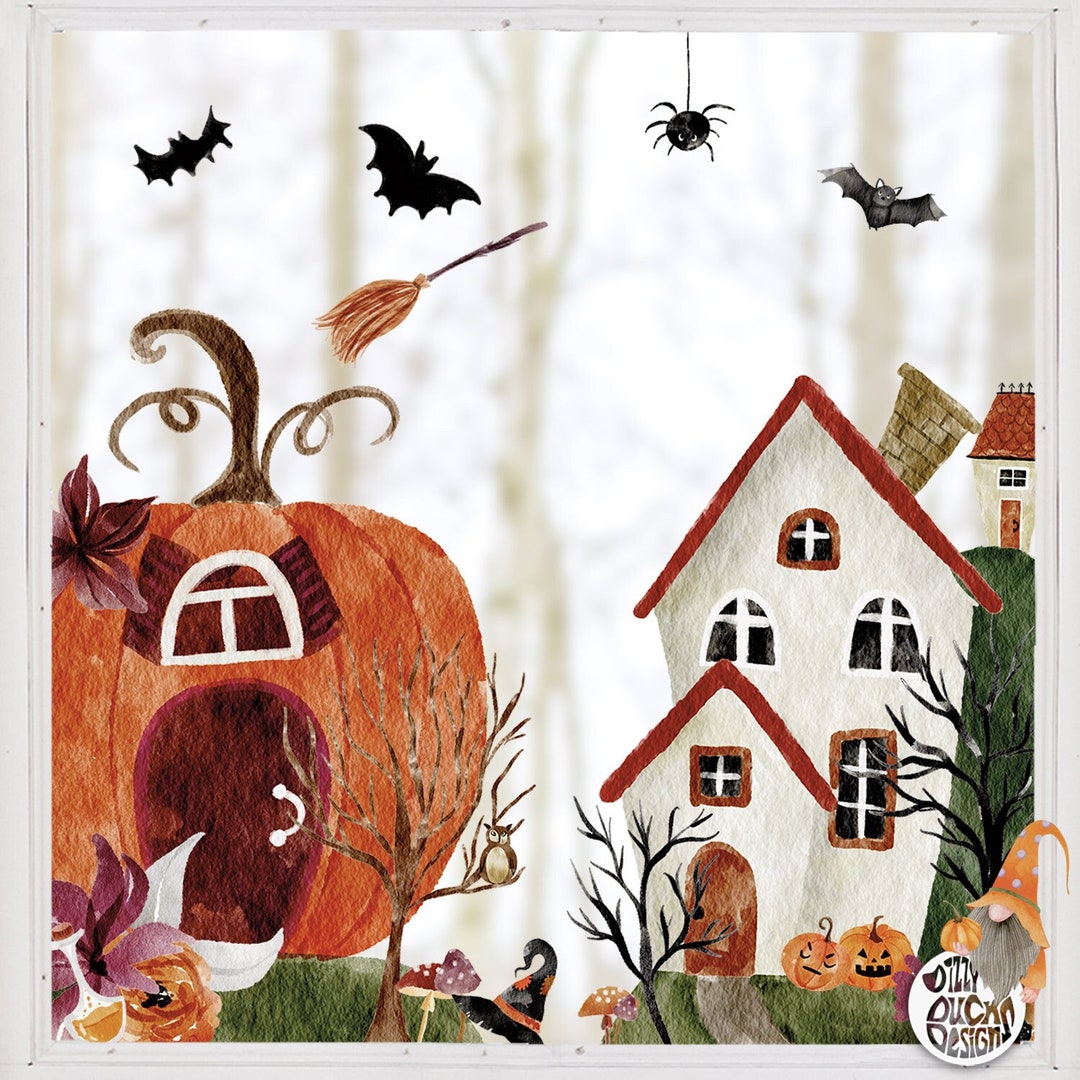 Spooky Halloween Corner Window Decal - Reusable Static Cling Fall ...