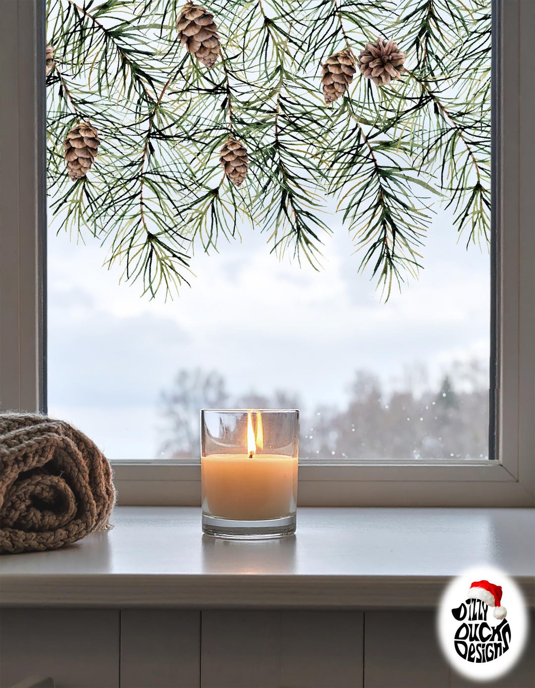 Dizzy Duck Green Pine Cone Window Decal Border - Reusable Double-sided ...
