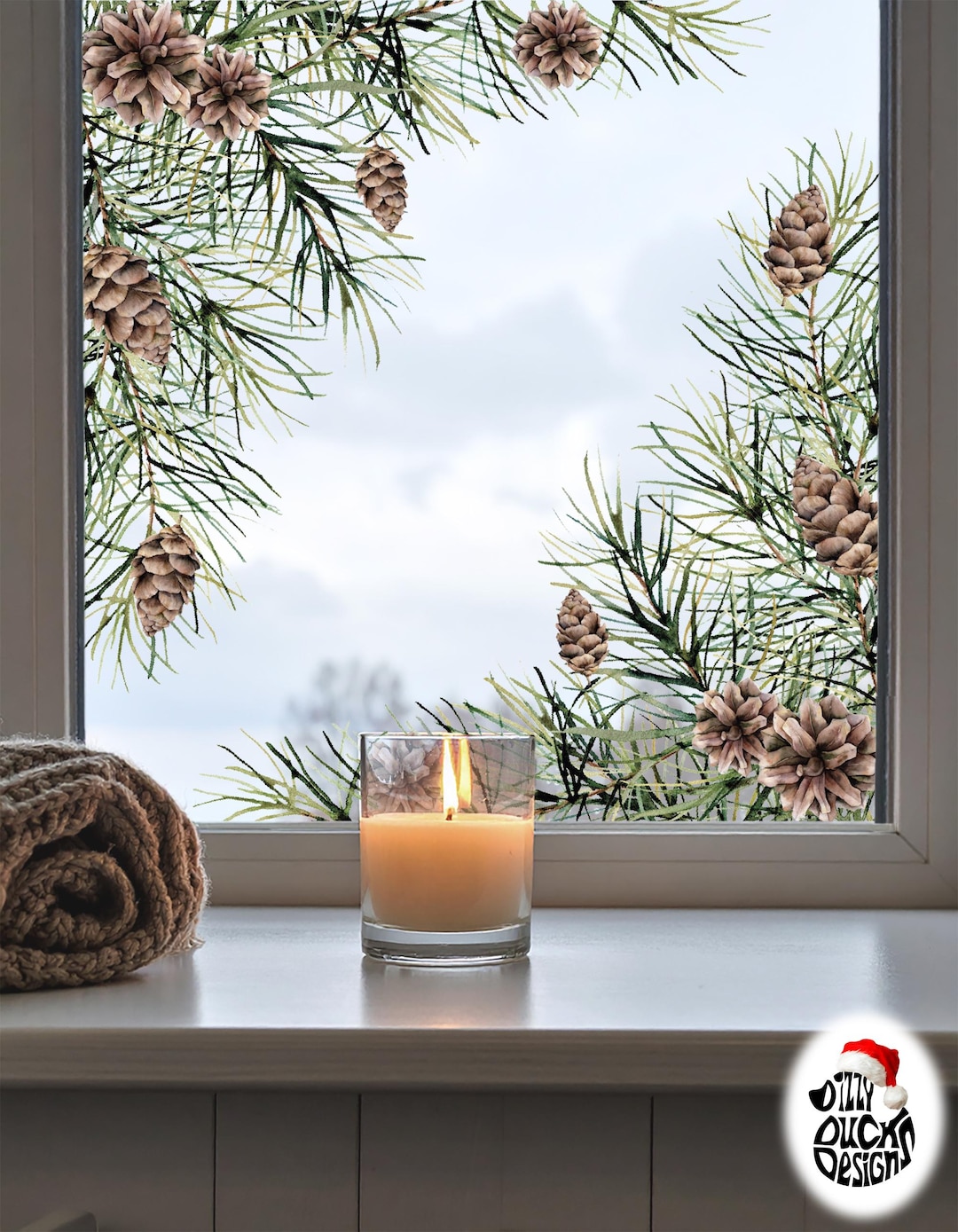 Dizzy Duck Christmas Window Decal Corners - Double Sided Reusable Pine ...