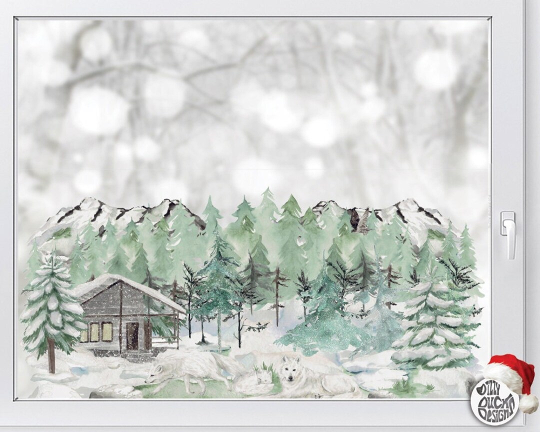 Winter Forest Scene Wolf Window Decal - Nordic Watercolour Classy ...