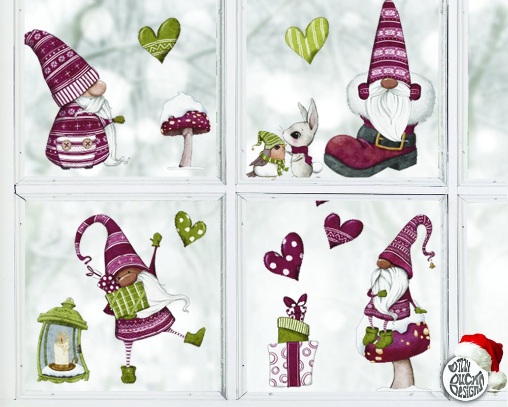 Christmas Gnome Window Decal Set Red Boy Gonk Xmas Window - Etsy