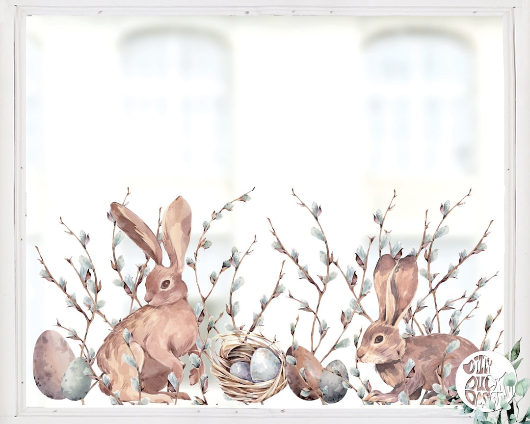 Easter Bunny Rabbit Window Decal - Spring Window Cling With Willow ...