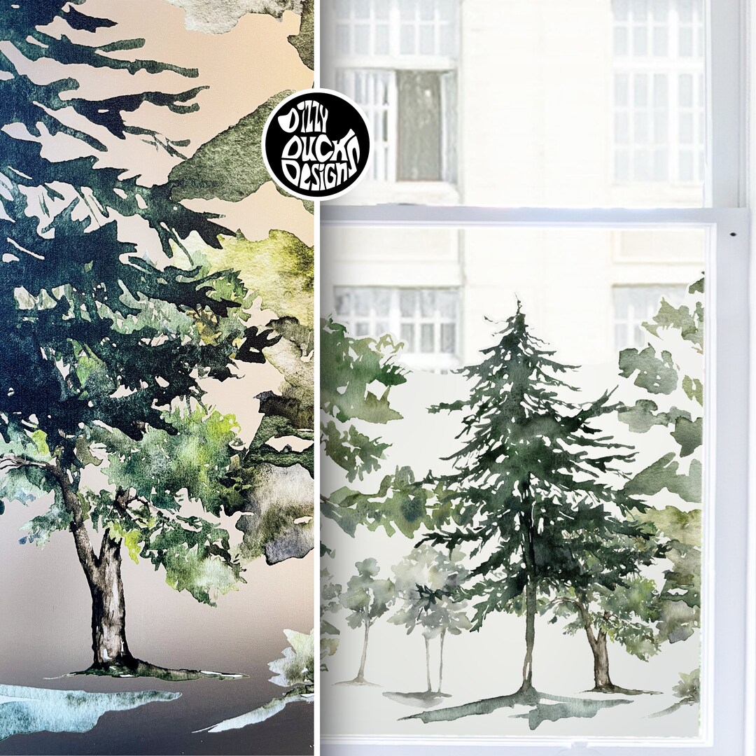 Forest Window Frosted Film Border - Green Trees Window Cling Vinyl ...
