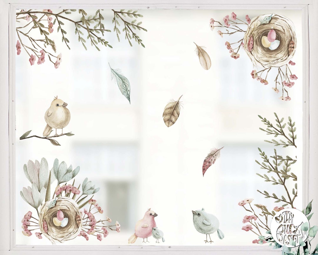 11x Easter Window Clings - Spring Flowers Window Decal Set - Feather ...