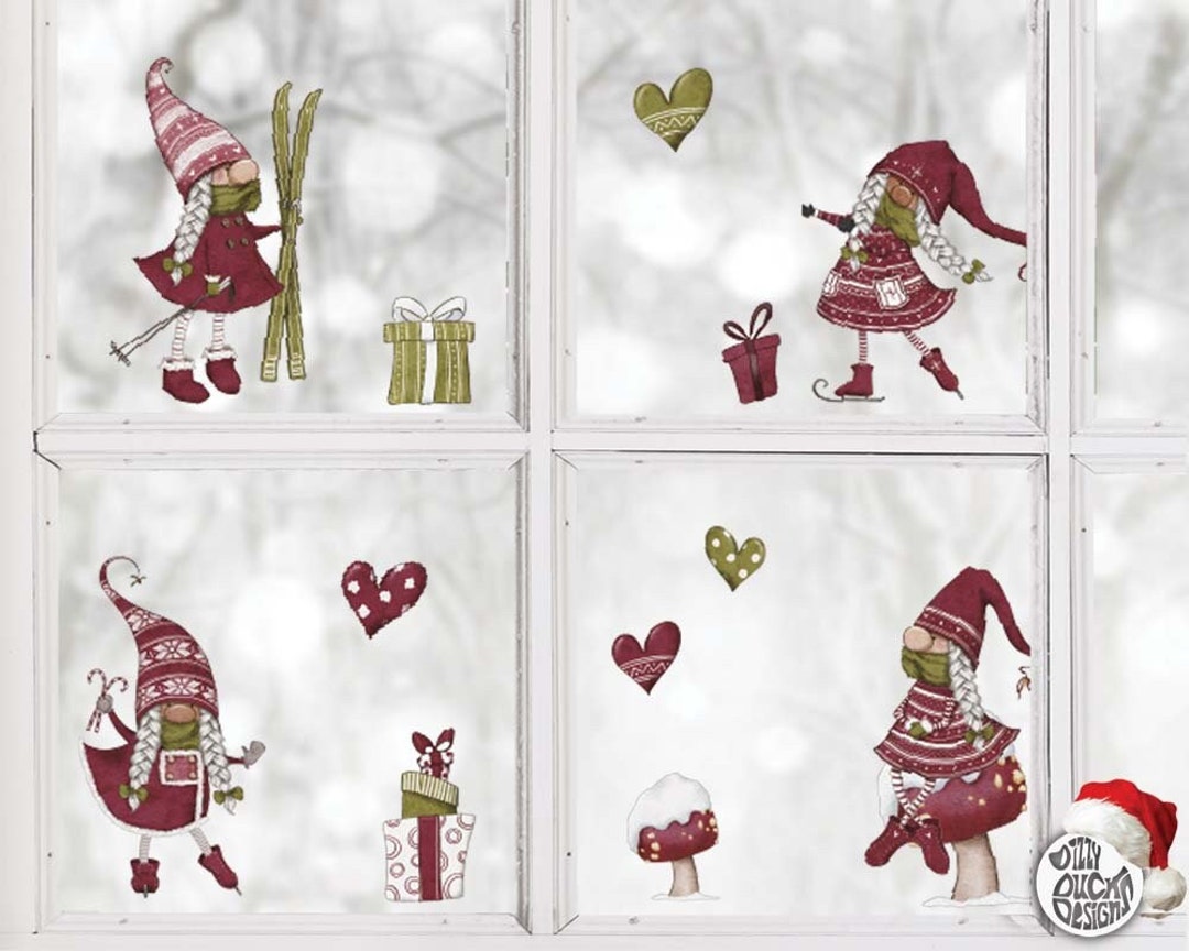 Christmas Gnome Window Decal Set - Red Girl Gonk Xmas Window Cling ...