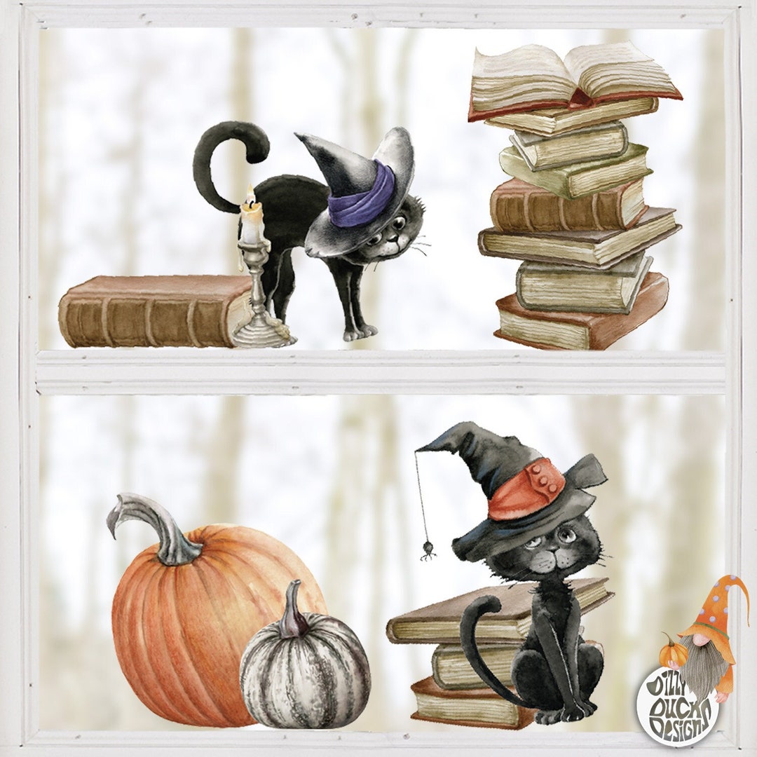 Halloween Black Cat Window Sticker Set Reusable Static Cling - Etsy