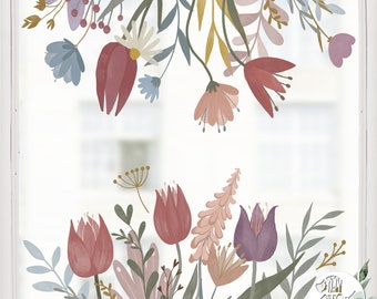 White Flower Shop Window Decal Border Static Cling Business Window ...