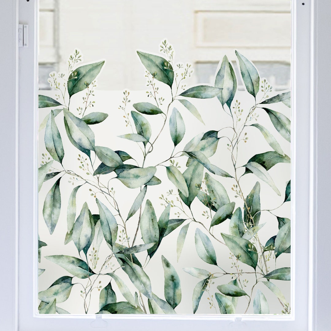 Seeded Eucalyptus Window Film Privacy Frost Border - Watercolour Plant ...