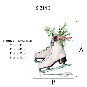 Christmas Window Decal - Watercolour Vintage Ice Skates Window Sticker ...