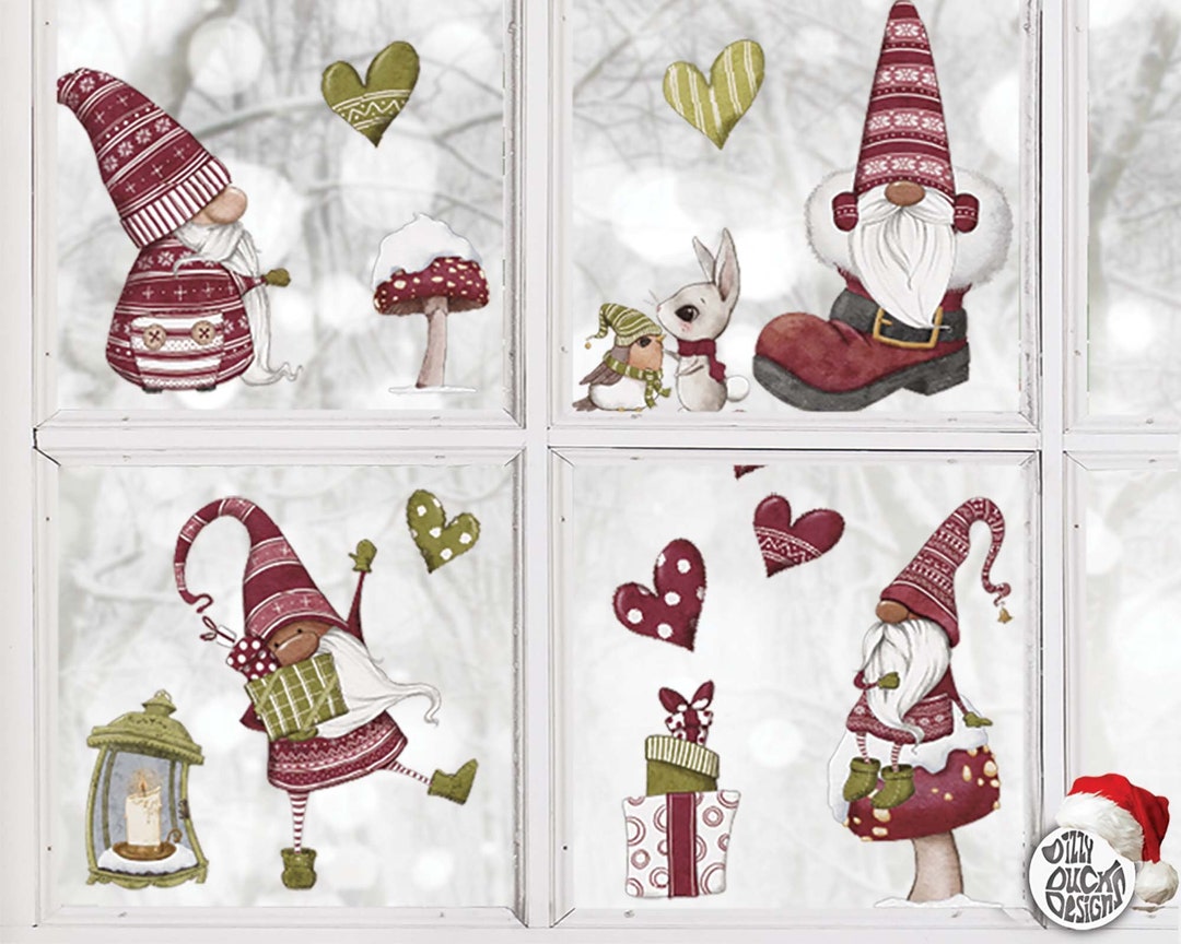 Christmas Gnome Window Decal Set - Red Boy Gonk Xmas Window Cling ...