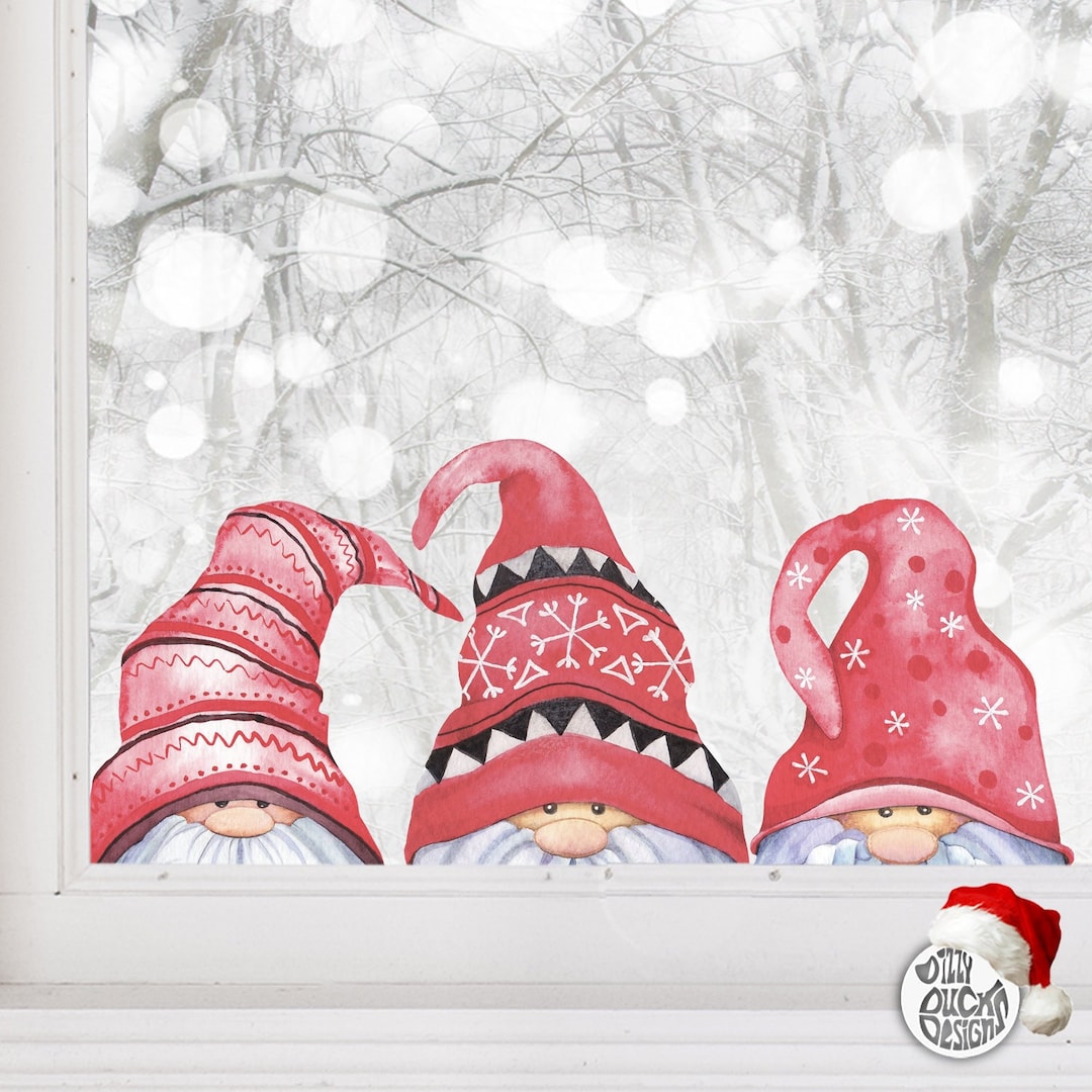 3 Christmas Gnome Window Cling Decal - Red Peeping Gonk Stickers by ...
