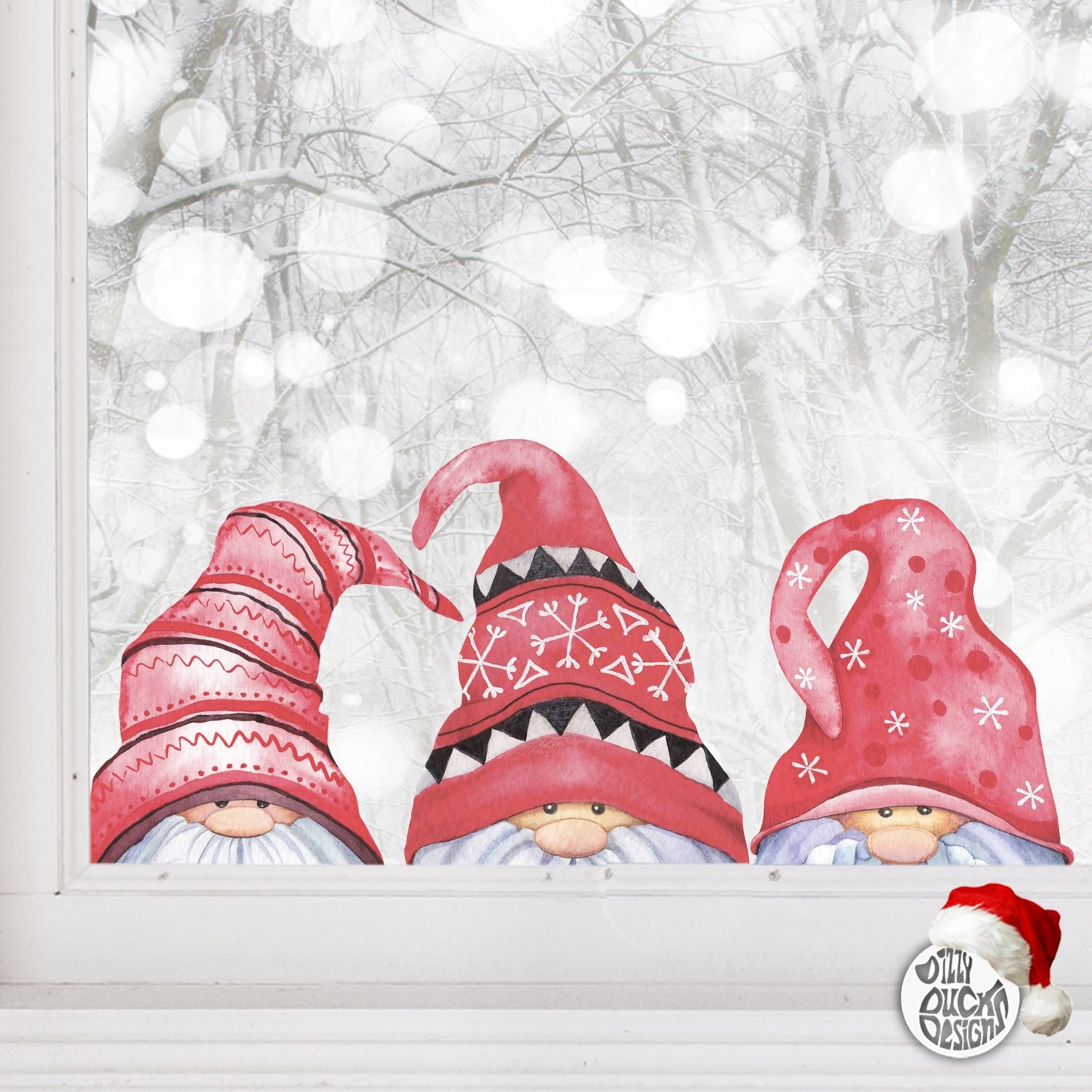 3 Christmas Gnome Window Cling Decal Red Peeping Gonk - Etsy