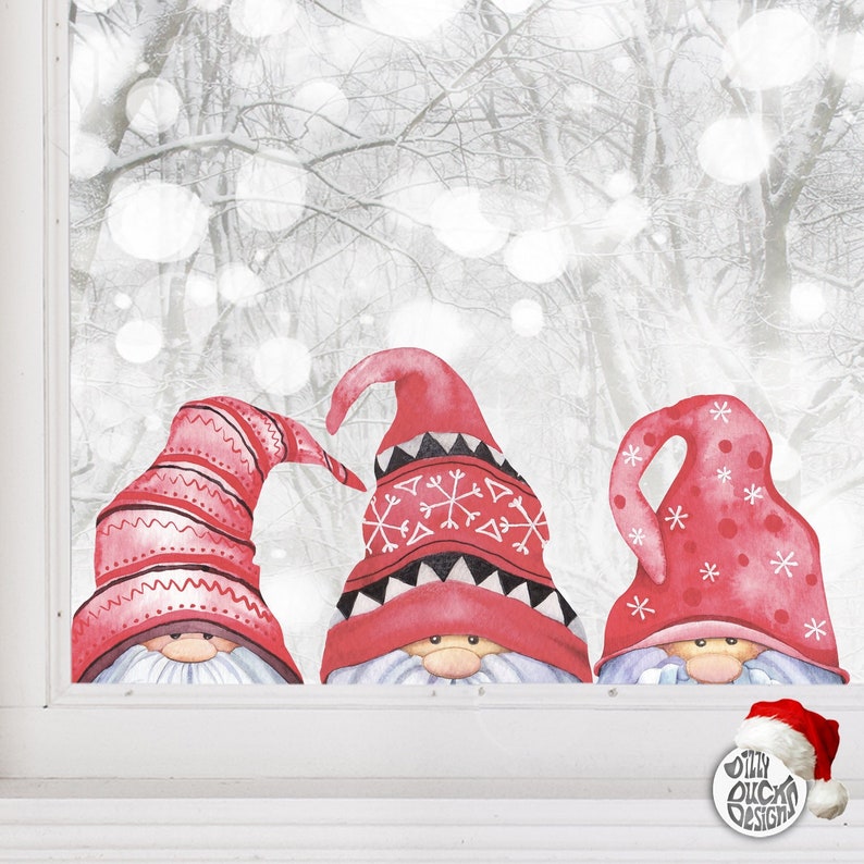 3 Christmas Gnome Window Cling Decal Red Peeping Gonk - Etsy