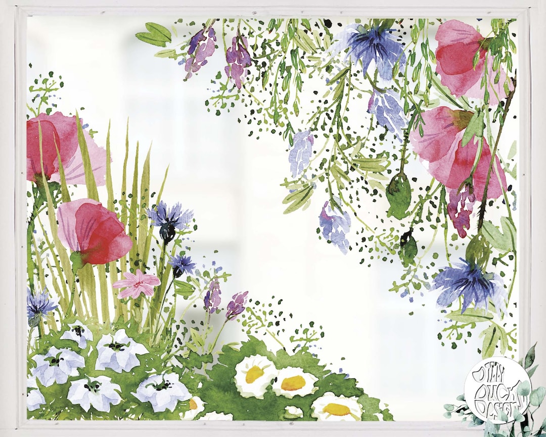 2x Spring Meadow Corner Window Decals - Reusable Floral Easter Window ...