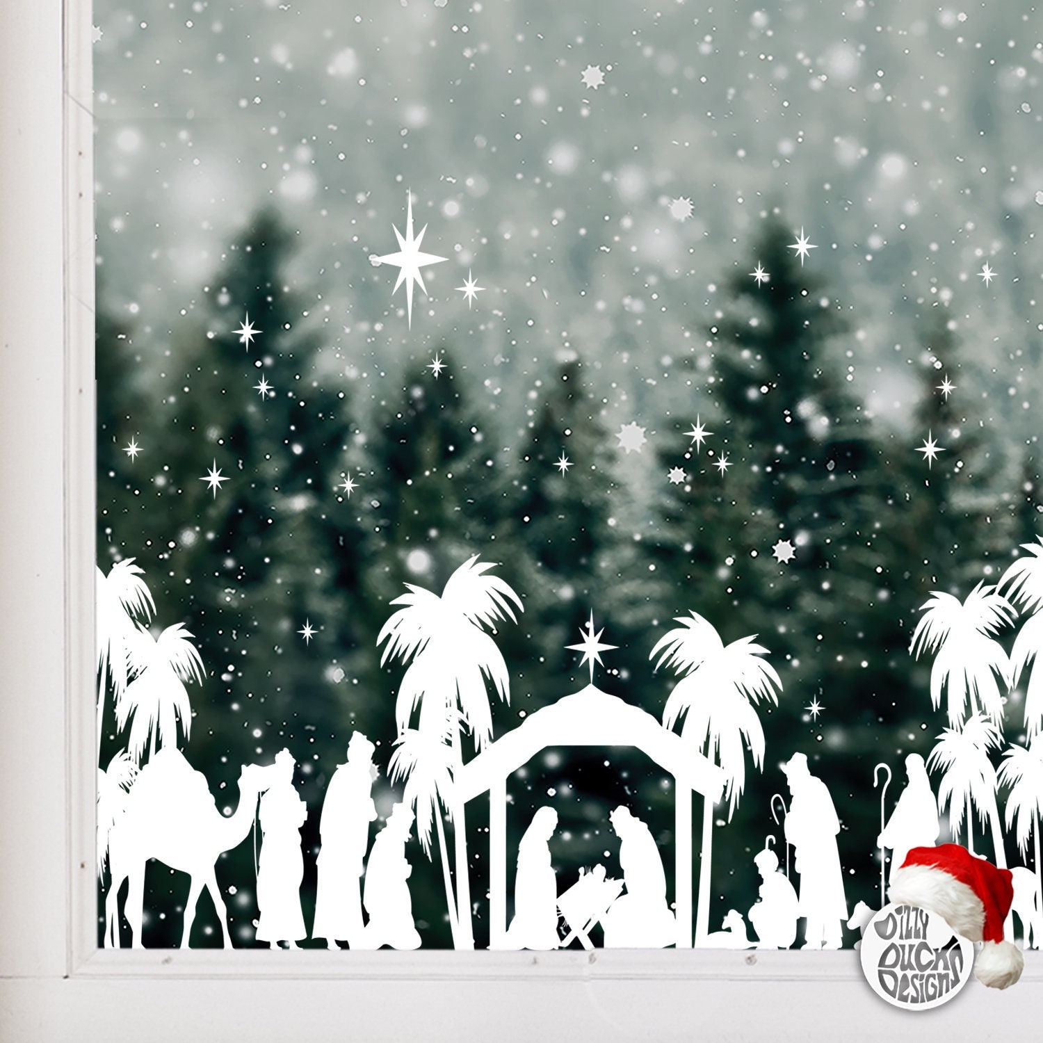 Christmas Nativity Scene Window Sticker Decal Dizzy Duck - Etsy