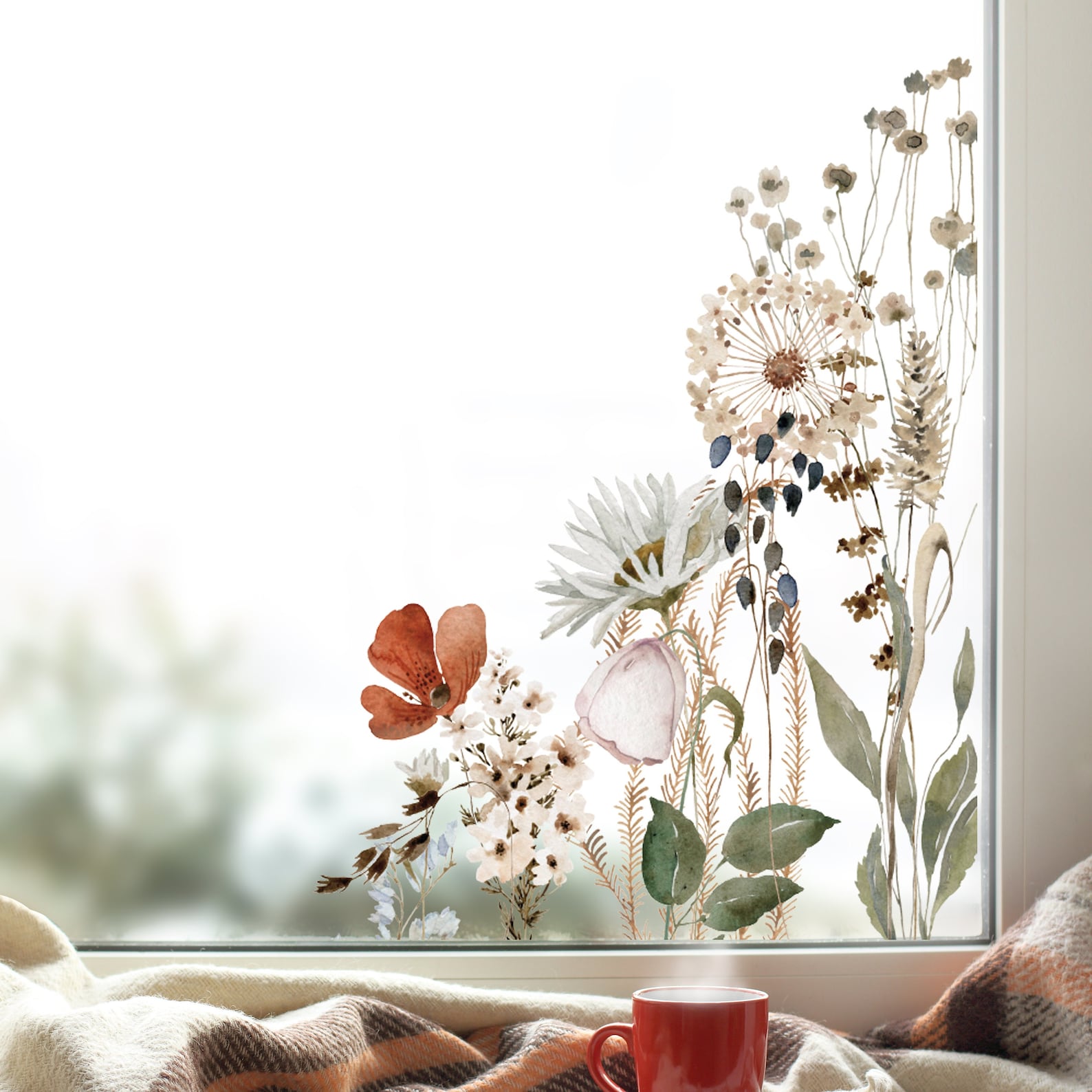 2x Wild Flower Window Decal Corners - Reusable Double Sided Floral ...