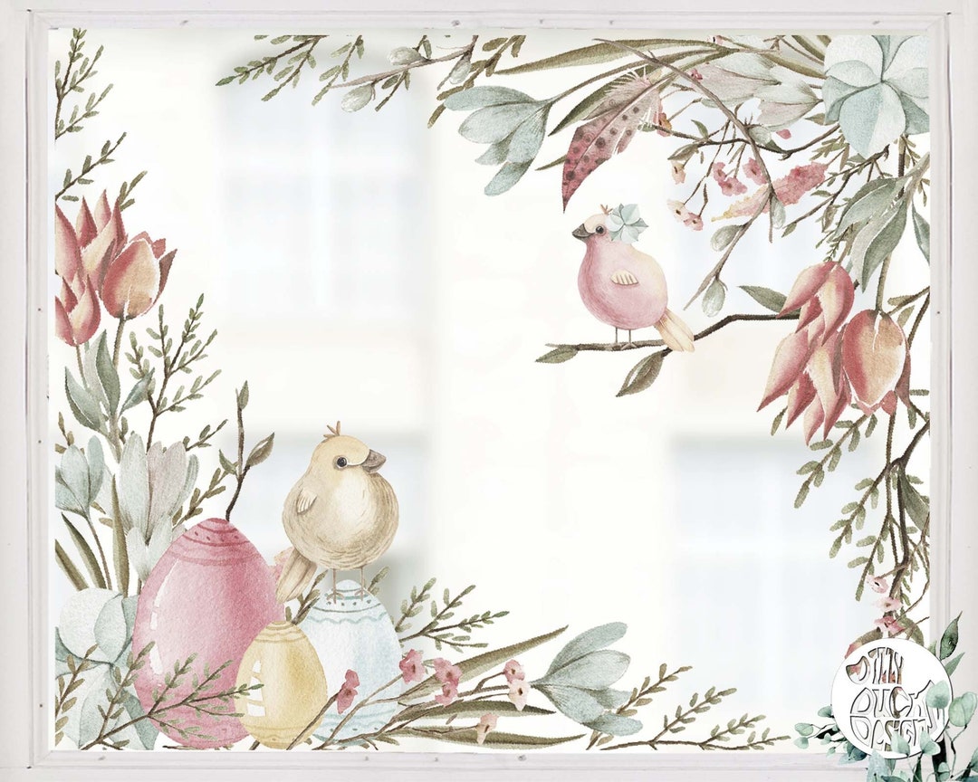 2x Corner Window Cling Decals - Pastel Birds Spring Flowers Window ...
