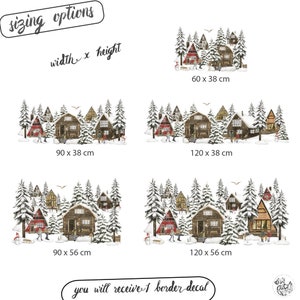Winter Window Decal - Cabins in Snowy Forest Village Scene Window ...