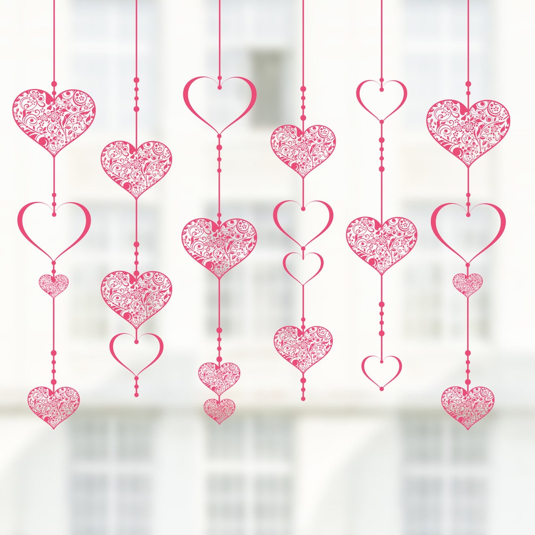 Pink Heart Window Decal for Business - Valentines Day Heart Bauble Shop ...